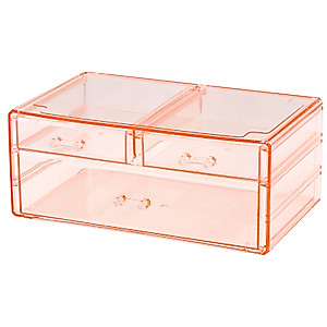 Cq acrylic Stackable Bathroom Storage with Pull Out Bin Organizer Drawer for Cabinet,Vanity,Shelf,Cupboard,Cabinet or Closet Organization Pink 3 Drawers