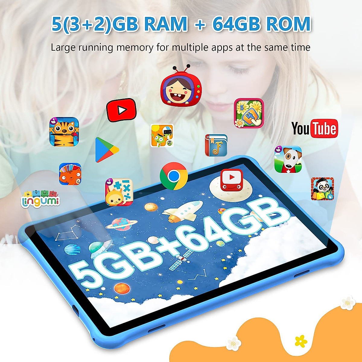 Blackview Kids Tablet Android 12 Tablet Tab A7 Kids 10.1 inch Tablets 64GB ROM 1TB Expand 6580mAh Toddler Tablet Bluetooth IPS HD+ Display Parental Control Educational Games Blue