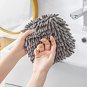Emivery 6pcs Absorbent Chenille Hand Towel Fluffy Ball Towels with Hanging Loop Bathroom Microfiber Quick Drying Towels