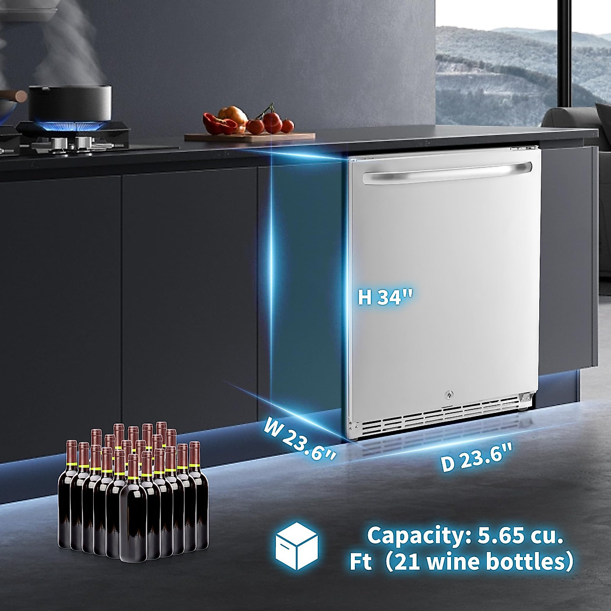 NUTRIFROST 24' Indoor Outdoor Beverage Refrigerator with 3 Removable Shelves, Built-in or Freestanding for Home Commercial 1 Door Design