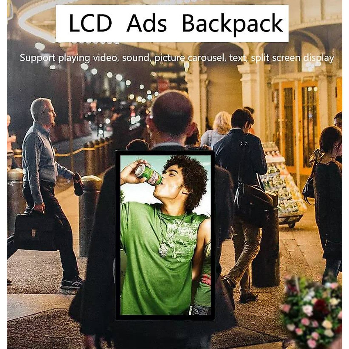 21.5 inch LCD Backpack with Custom LCD Screen for Portable Video Advertising Player, 1920*1080 Resolution Ratio, Human Walking Backpack Digital Billboard