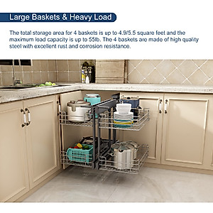VADANIA Blind Corner Pull Out Organizer for 36" Cabinet, Left Open & Right Open Compatible, Min Opening 15", 2-Tier Pull-Out Basket, Soft Close, Bottom Mount