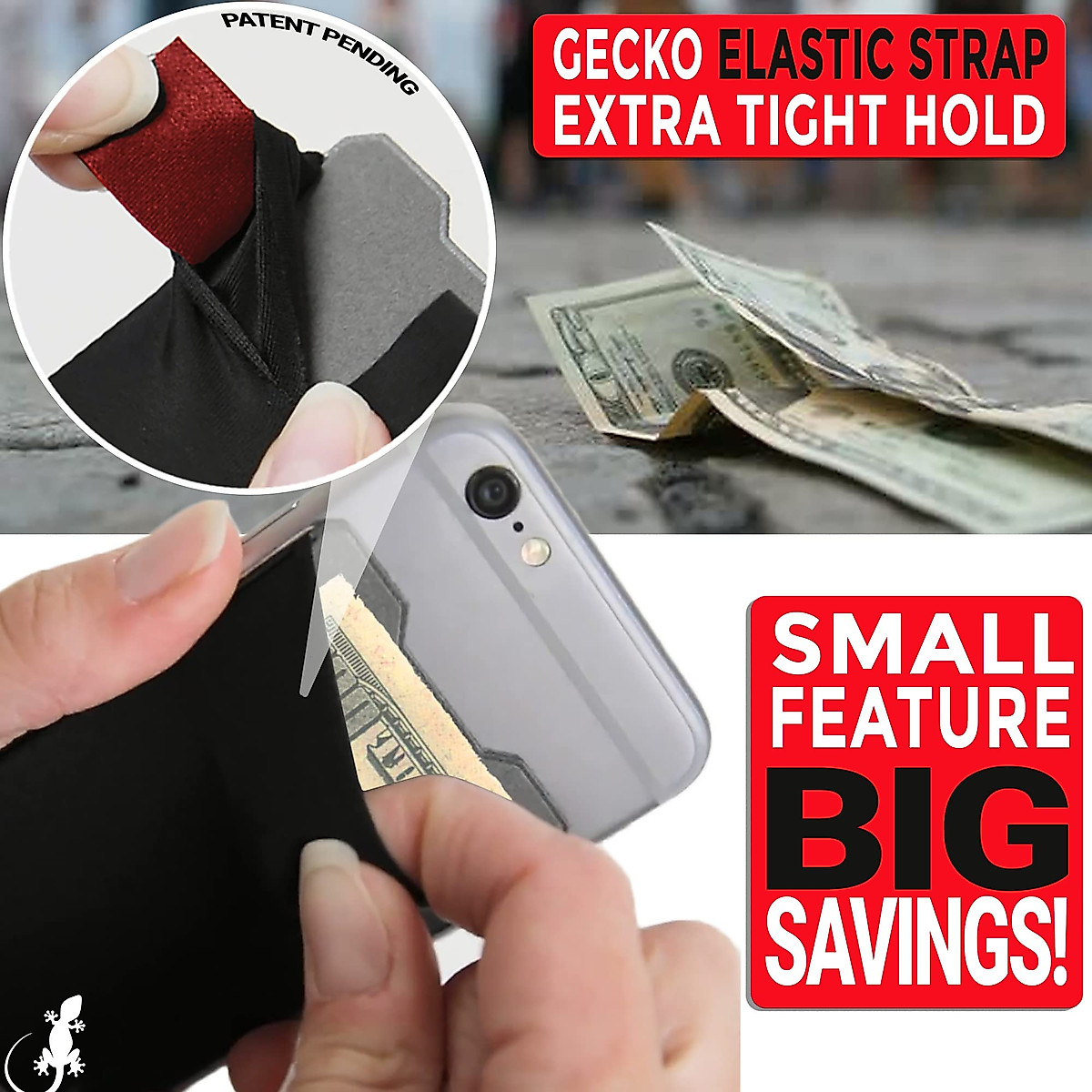 Gecko Travel Tech A Card Holder Phone Wallet Stick on - Credit Card Holders Universal to Any Cell Phone - Black/White