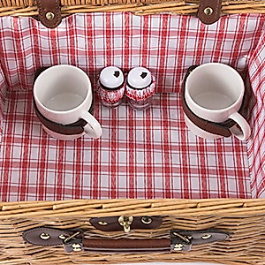 PICNIC TIME Catalina Picnic Basket for 2 - Wicker Picnic Basket with Picnic Set, (Red & White Plaid Pattern)