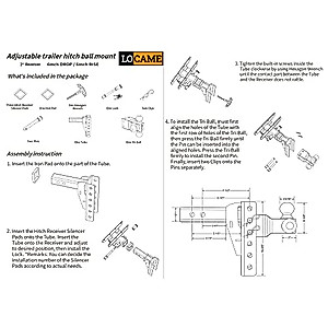 LOCAME Adjustable Trailer Hitch, Tri-Ball (1-7/8", 2", 2-5/16"), Fits 2-Inch Receiver, 6 Inch Drop/Rise Drop Hitch,15000 LBS GTW-Tow Hitch for Heavy Duty Truck, Solid Ball Mount, LC0020