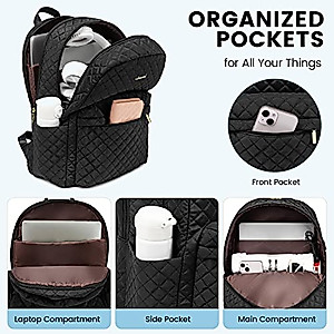 LOVEVOOK Laptop Backpack Purse for Women Quilted Travel Backpack with Dual Computer Compartment Fashion 15.6 Inch Airline Approved Large Teacher Nurse Bag for Work Business College, Black
