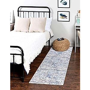 Great American Distributors - Machine Washable - Spatter Abstract Ombre Theme Print Area Rug, Transitional - Soft, Living Room Carpet - Blue, Gray