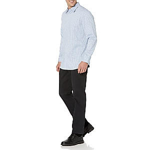 Amazon Essentials Men's Slim-Fit Long-Sleeve Stretch Dress Shirt, White Grid Check, Medium