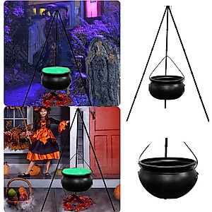 Generic 30 Inches Tall Large Witch Cauldron, Halloween Outdoor Decorations Halloween Cauldron on Tripod with Green Lights, Witch Pot of Brew for Halloween Party Witch Accessories, Black