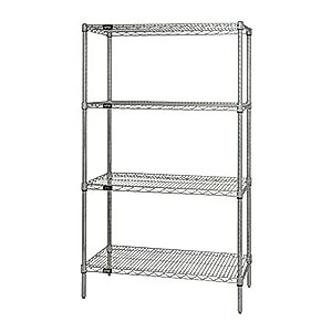 Quantum Storage Systems WR63-1430C Starter Kit for 63" High 4-Tier Wire Shelving Unit, Chrome Finish, 800 lb. Per Shelf Capacity, 14" Width x 30" Length x 63" Height