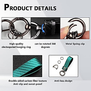 Kewucn Carbon Fiber Style Car Key Chain, Microfiber Leather Keychain, 360 Degree Rotatable Anti-Lost D-Ring Key Fob Holder (Green)