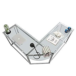 soges 59 inches L-Shaped Desk with Tempered Glass Computer Desk L Glass Table Corner Desk Computer Table,Clear UT-096