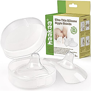 haakaa Nipple Shields 18mm for Newborn Breastfeeding with Latch Difficulties or Flat or Inverted Nipples, Breast Shields Extra-Thin & Extremely Soft, Come with Carry Case, 2pk
