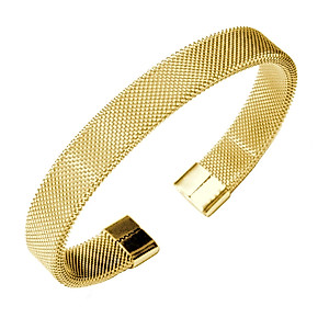555Jewelry Stainless Steel Flexible Adjustable Cuff Bracelet, Unisex Open Bangle Bracelet, Mesh Bracelets for Women, Mens Cuff Bracelet, Mens Bangle Bracelet - Gold