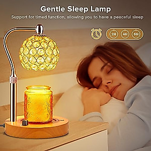 Candle Warmer Lamp with Timer 2H/4H/6H, Height & Heat Adjustable Lamp Candle Warmer, Electric Candle Warmer with Oak Base and 2 * 50W Bulbs, Wax Warmer for Scented Wax(Champagne)
