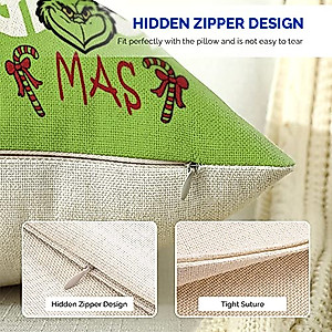 Christmas Pillow Covers 18x18 Merry Christmas Grinch Christmas Pillows Grinch Decor Farmhouse Christmas Throw Pillow Covers Set of 4 Christmas Decorations for Home