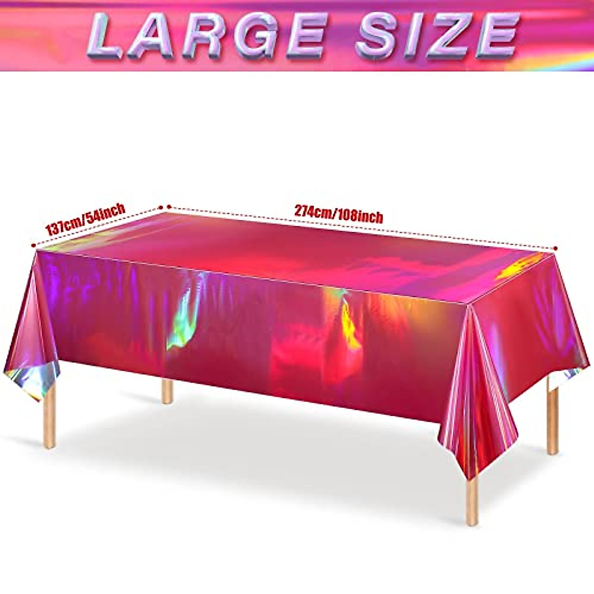 4 Pack Hot Pink Iridescence Plastic Tablecloths Shiny Disposable Laser Rectangle Table Covers Holographic Foil Tablecloth Party Decorations Birthday Bridal Wedding Christmas, 54 x 108 Inch