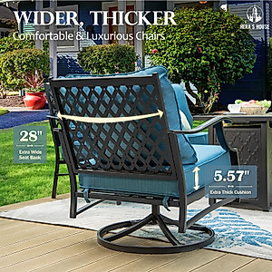 HERA'S HOUSE 5 Pieces Fire Pit Patio Furniture Set, 4 x Thick Cushioned Swivel Chairs with 28" Fire Pit Table (50,000 BTU), Outdoor Conversation Set for Garden Backyard Lawn, Pacific Blue