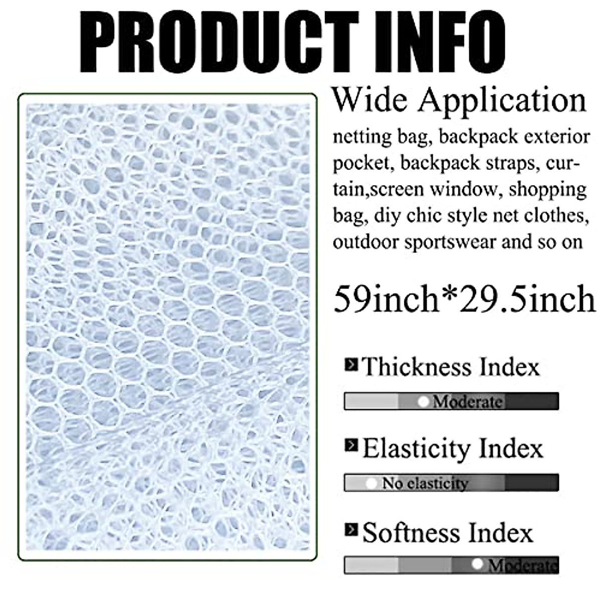 29.5 X 59 Inch White Hexagonal Mesh Fabric Slightly Stretchy for Backpack Pocket and Straps, Laundry Bag,Trunk Lining,Netting Clothes, Netting Bag Shopping Bag (White)