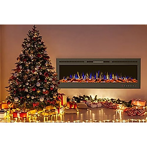Electric Fireplace - 72 Inch LED Wall or Recessed Fireplace Heater with Front Vent,10 Ember Colors, Touchscreen, and Remote by Northwest (Black)