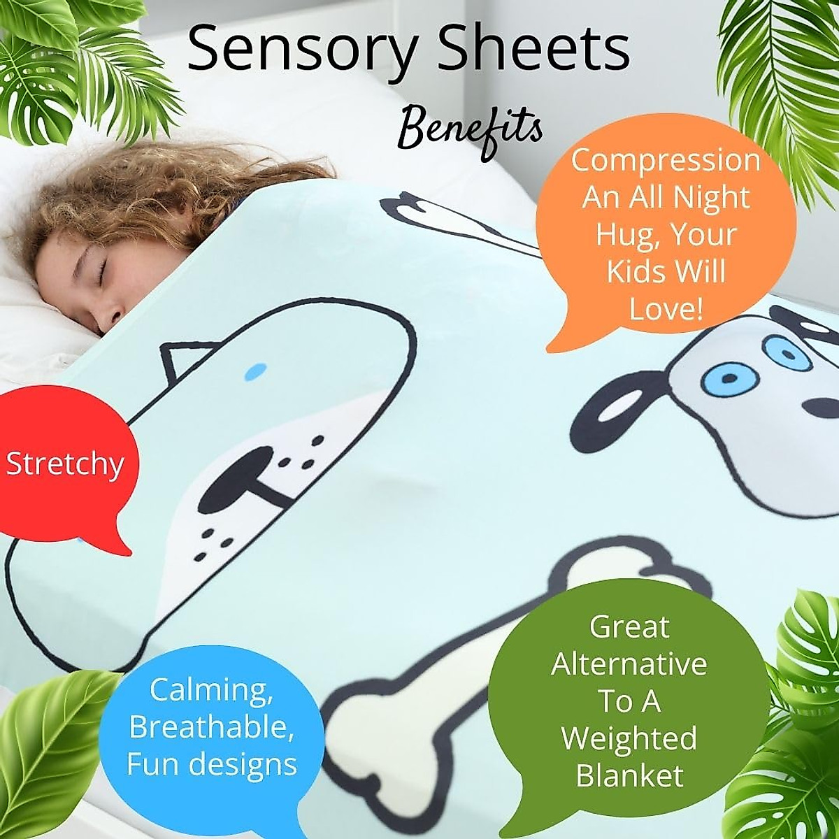 Sensory Blanket for Kids - Comfortable Compression Bedding - Cuddle Light Soft Sheets - Stretchy Lycra Quality Blankets for Boys, Girls & Toddler (Dog Design) (Twin)