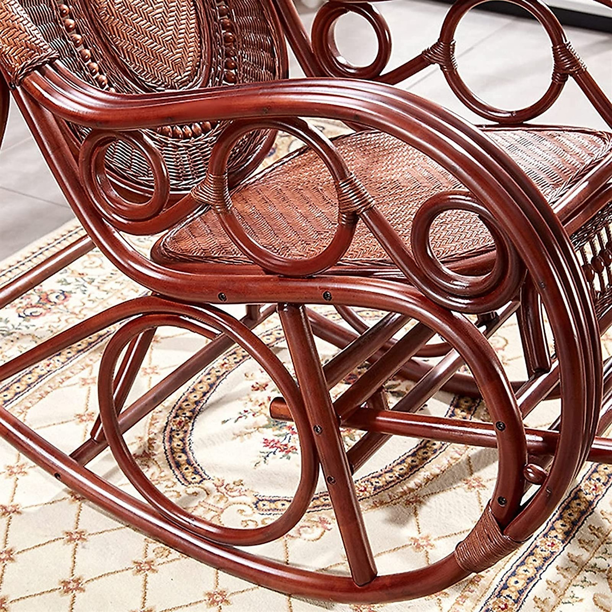 QXWJ Outdoor Wicker Rocking Chair,Rattan Nap Armchair Ergonomic Design,Comfortable and Breathable Living Room Balcony Sun Lounger,Patio Rocker Chair for Poolside,Garden,Backyard,Strong and Sturdy