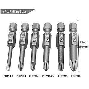 Saipe 10Pcs Magnetic Screwdriver Bit Sets 1/4 Inch Hex Shank Flat Slotted + Phillips Cross Head Screw Driver S2 Steel Drive Drill Bits for Electric Screwdrivers (2 inch/50mm Length)