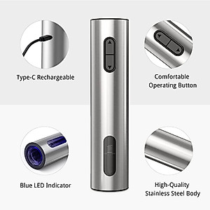 CIRCLE JOY Electric Wine Opener, USB Rechargeable Wine Bottle Opener, Automatic Corkscrew Set, Electronic Wine Opener, Sliver