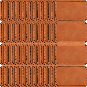 60 Pcs Blank Leatherette Hat Patches with Adhesive Rustic Leatherette Rectangle Patch Faux Leather Patches for Hats Custom Fabric Repair Sew Laser Supplies, 3 x 2 Inches (Khaki)
