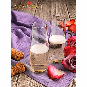 Vivocci Unbreakable Heavy Duty Reusable Plastic Stemless Champagne Flutes 8.5oz Ideal for Cocktails & Sparkling Wine Perfect for Wedding Parties | Tritan Glassware | Dishwasher Safe Glasses | Set of 6