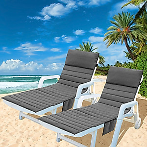 Hoolerry 2Pcs Folding Chaise Lounge Cushion Outdoor 72'' x 21'' Waterproof Lounge Chair Cushion Sofa Lawn Lounge Cushion with Headrest and Pocket Patio Recliner Cushion for Pool, No Chair (Grey)