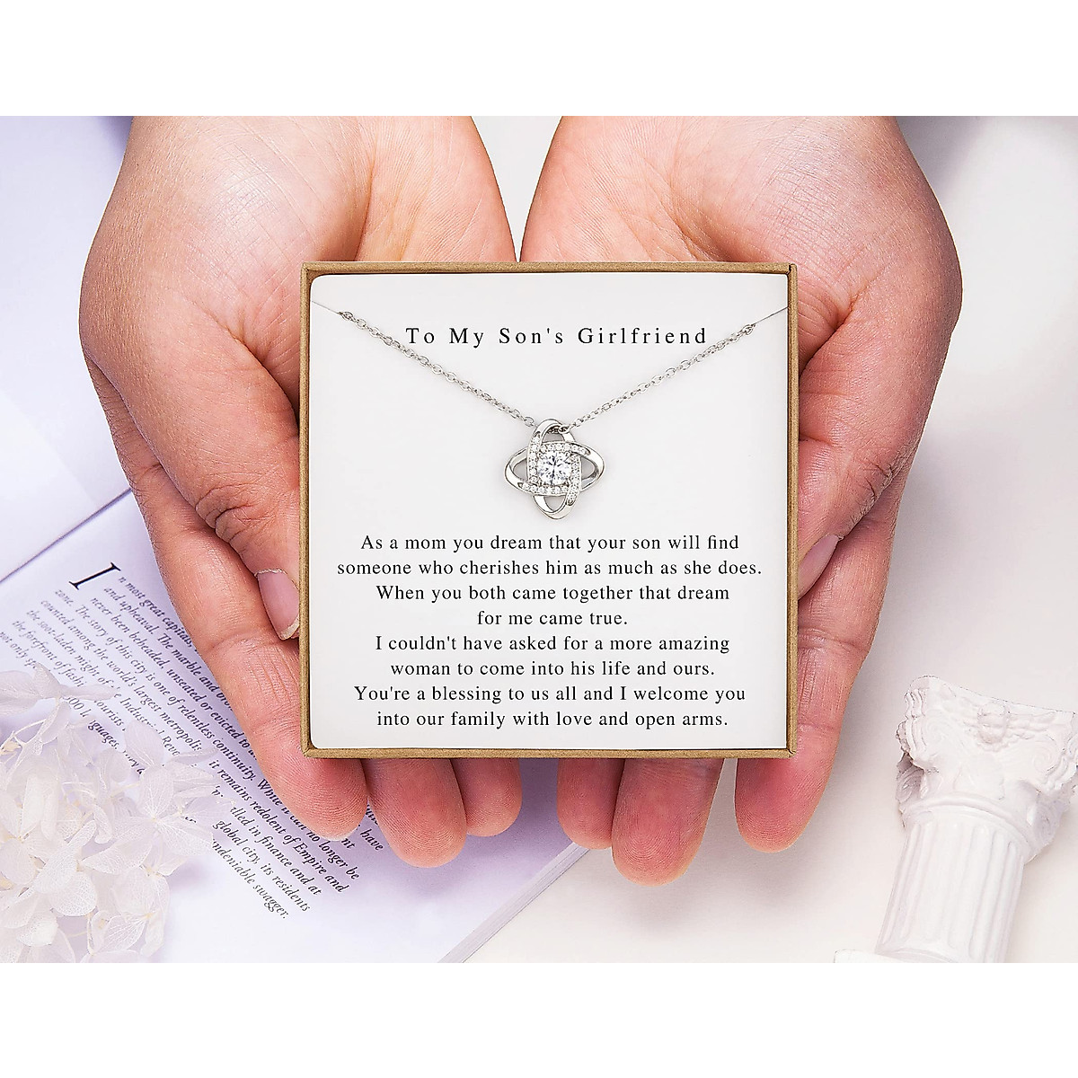 Famdecor To My Son's Girlfriend Gifts from Mom Sterling Silver Knot Necklace for Sons Girlfriend Valentines Day Gifts