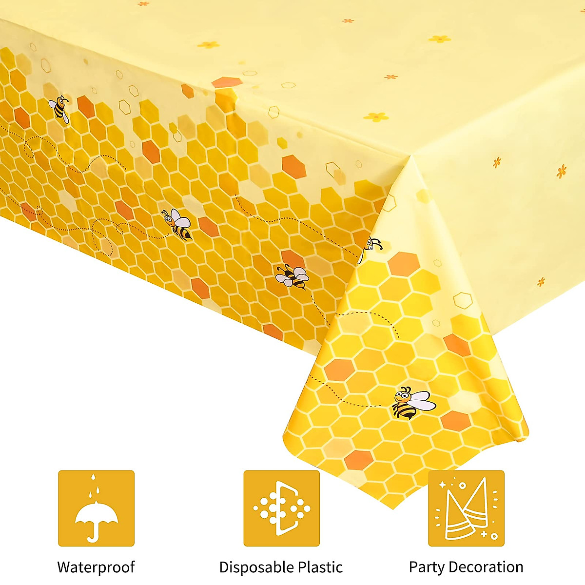2 Pcs Bee Tablecloth Bumblebee Plastic Table Covers 87 x 51 Inches Disposable Party Tablecovers for Bumblebee Theme Baby Shower Birthday Party Decoration