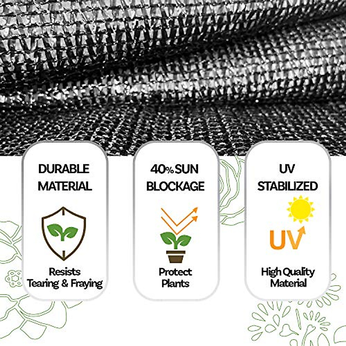 Alion Home 40% Sunblock Shade Cloth with Grommets - Garden Netting - Sun Shade Cover for Garden Patio Plants - Black (6' x 4')