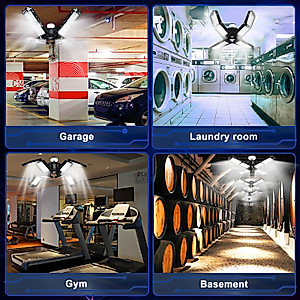 Garage Led Lights 2 Pack, 100W Super Bright LED Garage Lighting, 15000LM, 6500K LED Garage Ceiling Lights with E26/E27 Base, Easy Installation, 8-Leaf Deformable Lights for Garage, Workshop, Warehouse