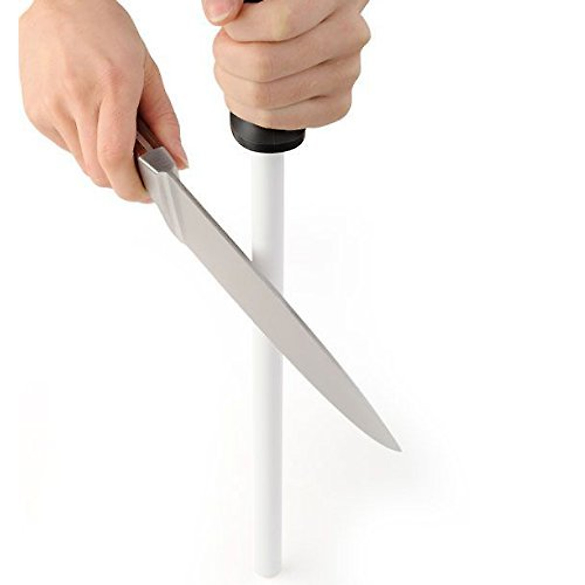 MAYMII Total 12" Length 8” Length Ceramic Rod with Handle Knife Sharpener Kitchen Sharpening Stick White