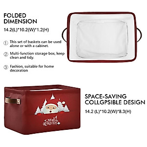 ALAZA Christmas Santa Claus Red Foldable Storage Box Storage Basket Organizer Bins with Handles for Shelf Closet Living Room Bedroom Home Office 2 Pack