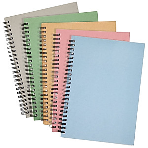 5 Pack Lined Spiral Bound Journal Bulk Set for Students, Kraft Hardcover 6x8 Notebook Refill in 5 Colors, 60 Sheets / 120 Pages