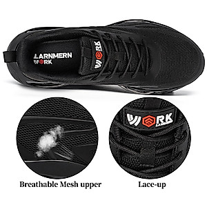 LARNMERN Steel Toe Shoes Men Breathable Work Sneakers Safety Lightweight Comfortable Tennis Shoe Indestructible Sneaker(10 Men, Black)