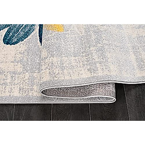 Ladole Rugs Contemporary Floral Pattern Area Rug Living Room Bedroom Entrance Hallway Carpet in Teal Yellow 5x8 (5'3" x 7'6" 160cm x 230cm) 5x7 8x10 9x12 2x10 4x6 feet