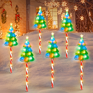 Christmas Decorations Outside Solar Christmas Tree Candy Cane Stake Lights, KOOPER 6 Pack Brighter 102 LED Solar Christmas Pathway Lights Outdoor, 8 Modes Outdoor Christmas Decoration for Xmas Decor