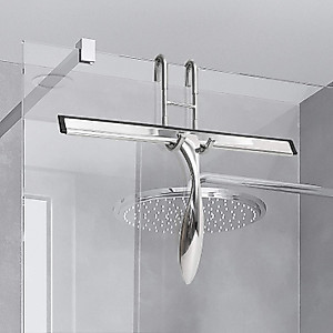 Simtive 14-Inch Shower Squeegee Set, includes Shower Door Hook and Adhesive Hook, Squeegee for Shower Doors, Mirror and Window, Silver