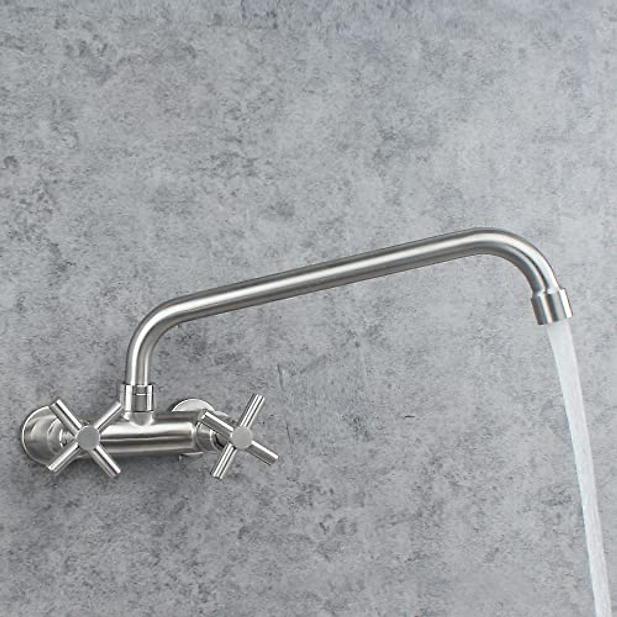 UMANYI Commercial Kitchen Faucets Wall Mount 4 inch Center Stainless Steel Brushed Nickel Utility Laundry Sink Faucet RV Faucet with 11 Inch Spout 2 Handle SSKF09-3C