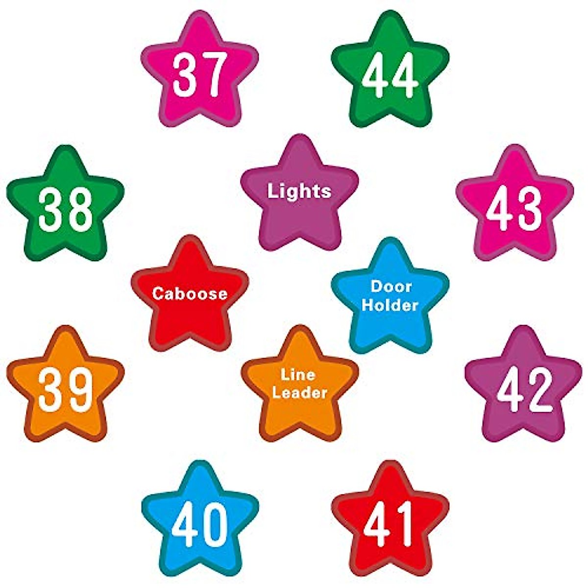 48 Pieces Number Spot Markers and Labels Star Shaped Carpet Markers Classroom Line Up Spots Helpers Cute Colorful Carpet Markers with Number