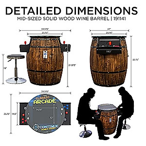 Creative Arcades Full-Size Commercial Grade Wine Barrel Style Pub Arcade Machine | Standard/Medium/Large | Classic Games | 2 Sanwa Joysticks | 2 Stools (Medium, 412 Game, 19" Screen, Wood Finish)
