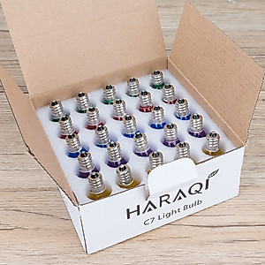 haraqi 25 Pack 5W 120 Volt E12 Socket C7 Multicolor Christmas Replacement Bulbs, C7 Outdoor Indoor String Light Replacement Bulbs