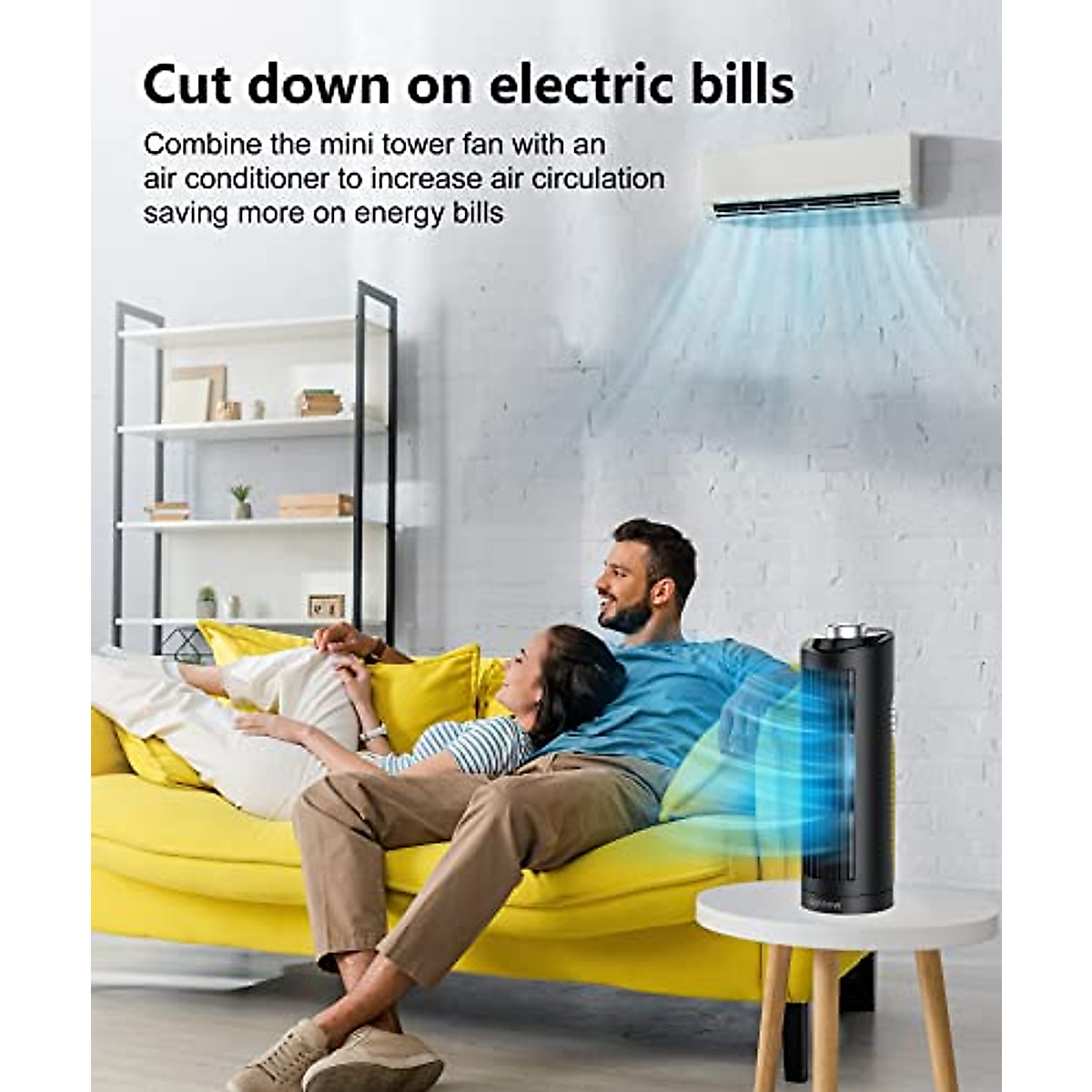 Cofeow Tower Fan, 2023 New Portable Electric Desk Fan, 70°Oscillating, 20ft/s Quiet Cooling, 13 Inch, Standing Table Fan with 3 Modes, Bladeless fan for Bedroom, for Office Desktop Deep Black