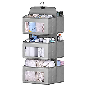 KIMBORA Dual Sided Hanging Closet Organizer and Storage Shelves with 6 Large Clear PVC Pockets Kids Clothes Organizer for Nursery, Camper, RV, Bathroom (Gray)