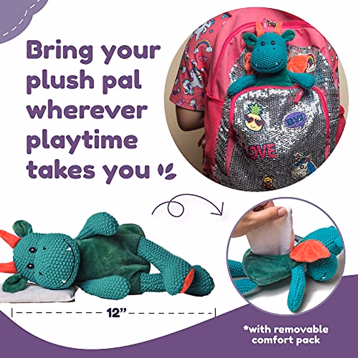 WILD BABY Dragon Weighted Stuffed Animals - Microwavable Animals with Lavender, 10 inch Heatable Plush for Kids - Soft, Cuddly, Warming Stuffed Animal for Baby - Gift Box Ready