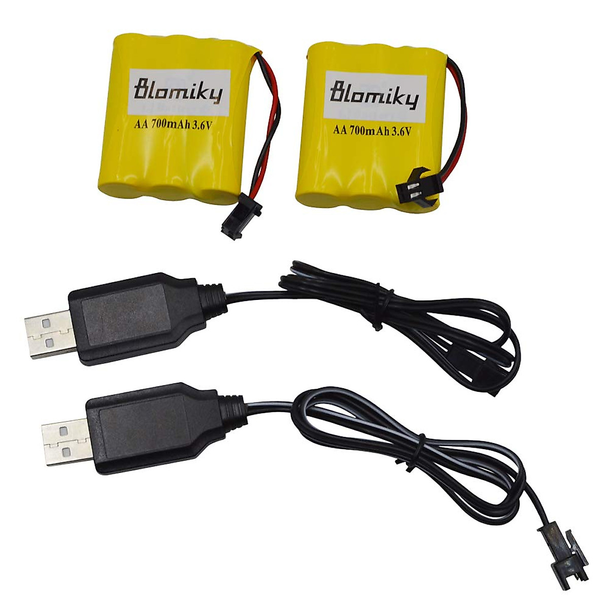 Blomiky 2 Pack 3.6V 700mAh AA Nicd Rechargeable Battery Pack with SM-2P 2 Pin Plug and USB Charger Cable for SY-E571 RC Excavator RC Cars 3.6V Battery and USB 2